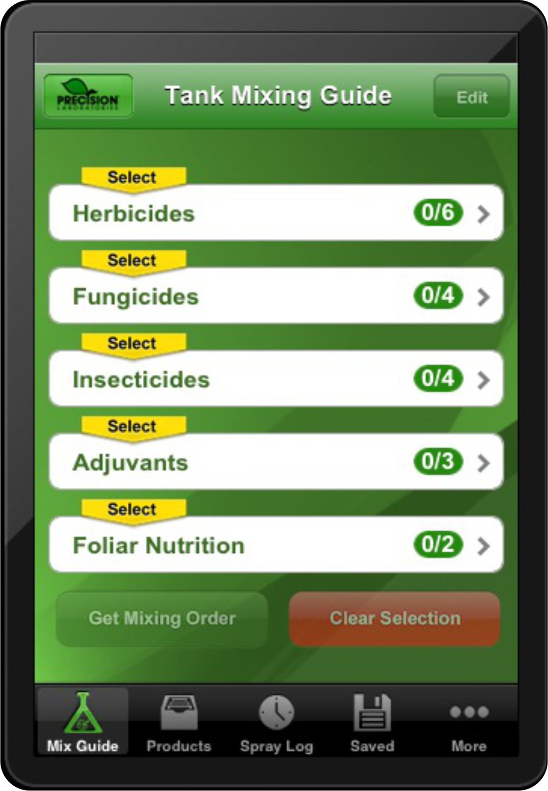 Figure 2 – Select from five categories and choose up to 19 tank mix ...